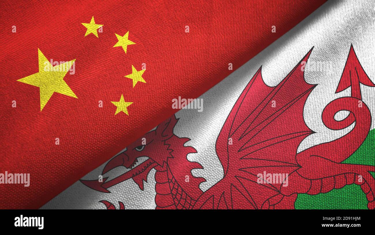 China and Wales two flags textile cloth, fabric texture Stock Photo - Alamy