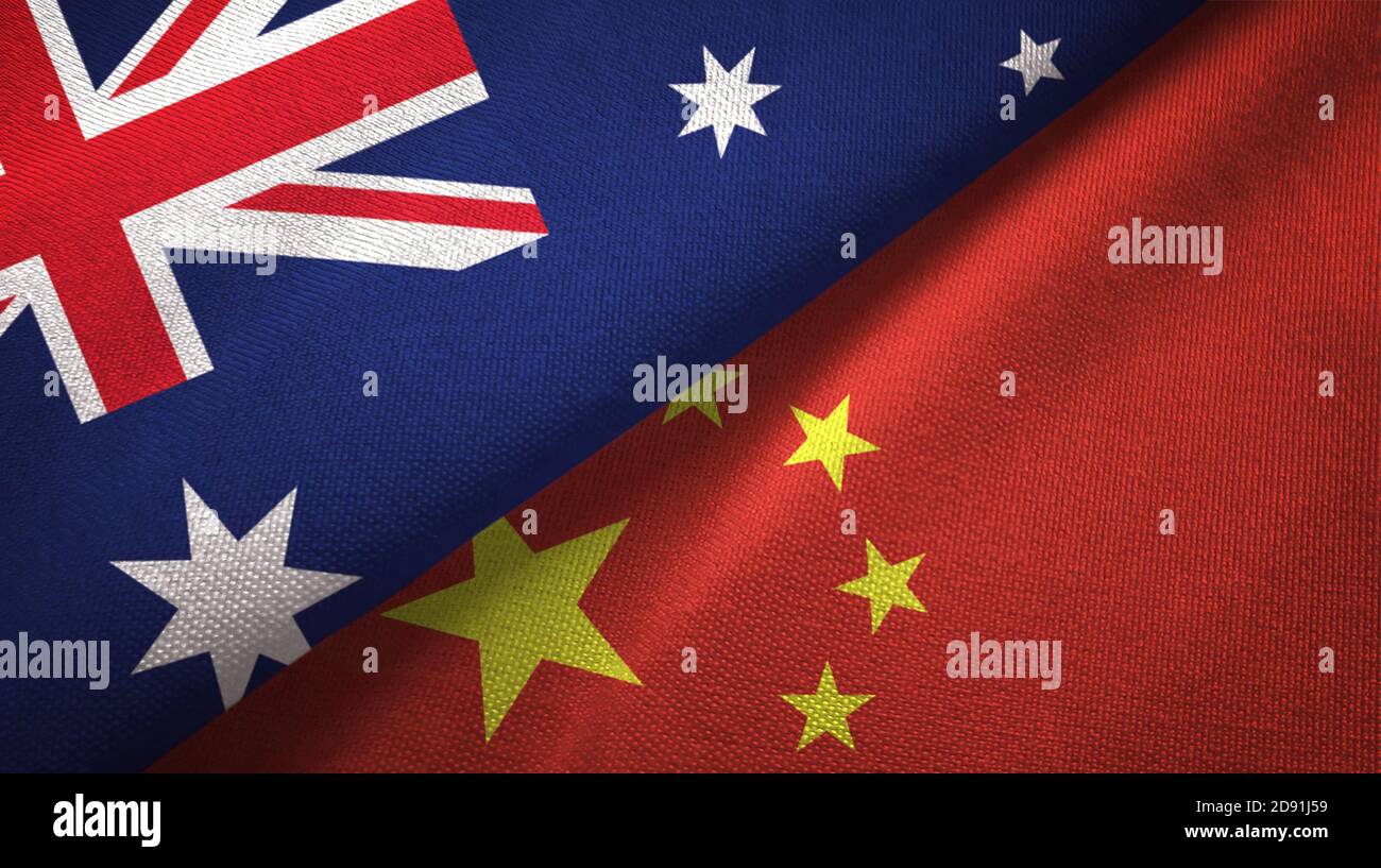 Australia and China two flags textile cloth, fabric texture Stock Photo ...