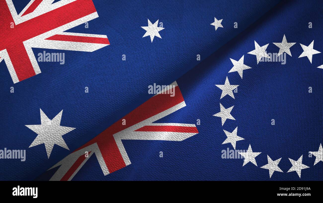 Australia and Cook Islands two flags textile cloth, fabric texture ...