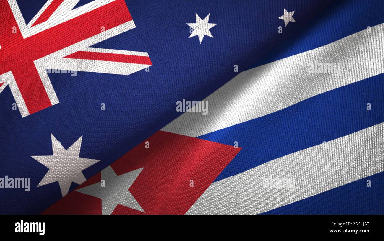 Australia and Cuba two flags textile cloth, fabric texture Stock Photo ...