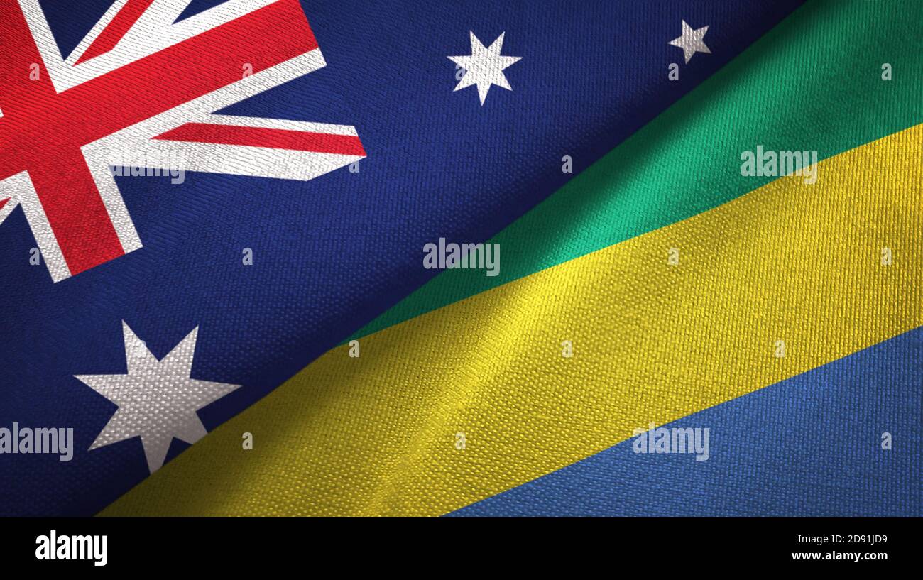 Australia and Gabon two flags textile cloth, fabric texture Stock Photo ...