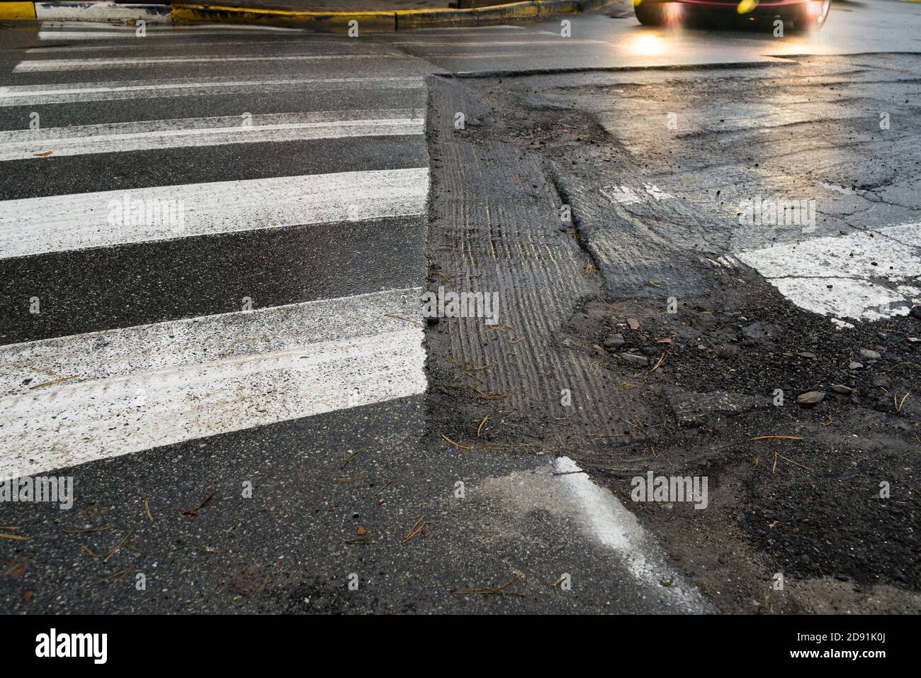 Partial repair crosswalk. Preparation for cladding of bad roads Stock ...