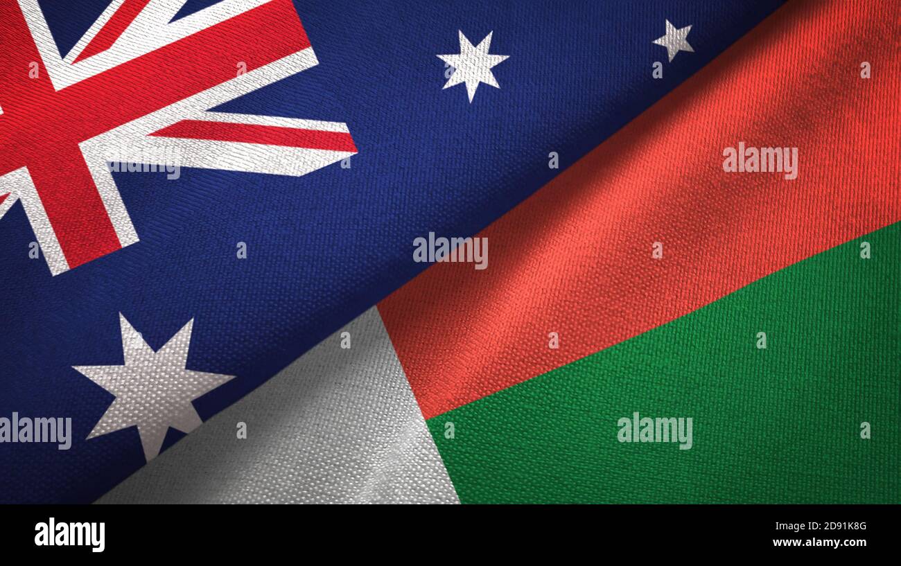 Australia and Madagascar two flags textile cloth, fabric texture Stock ...