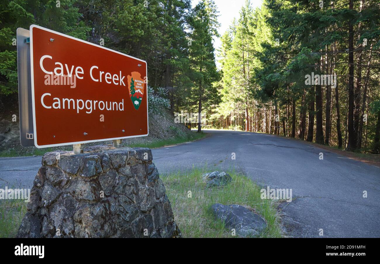CAVE JUNCTION, OREGON, UNITED STATES - Sep 29, 2019: A sign announces ...
