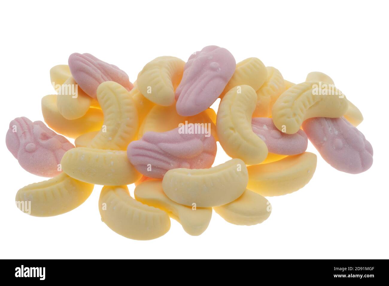 Prawn and banana candy sweets - white background Stock Photo - Alamy