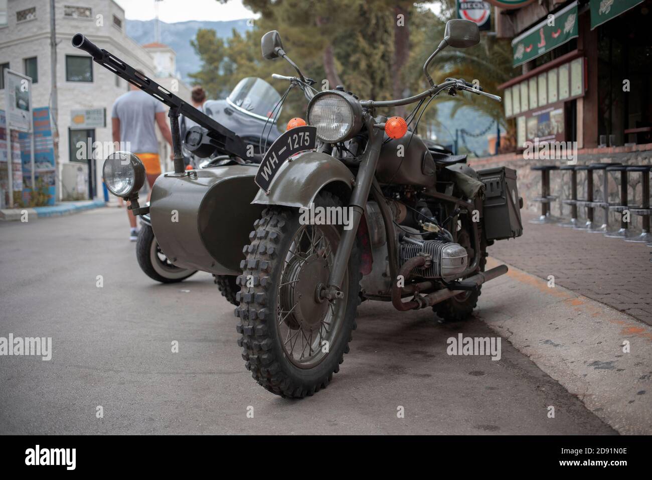 Budva, Montenegro, Sep 19, 2019: WWII German Army motorcycle with armed ...