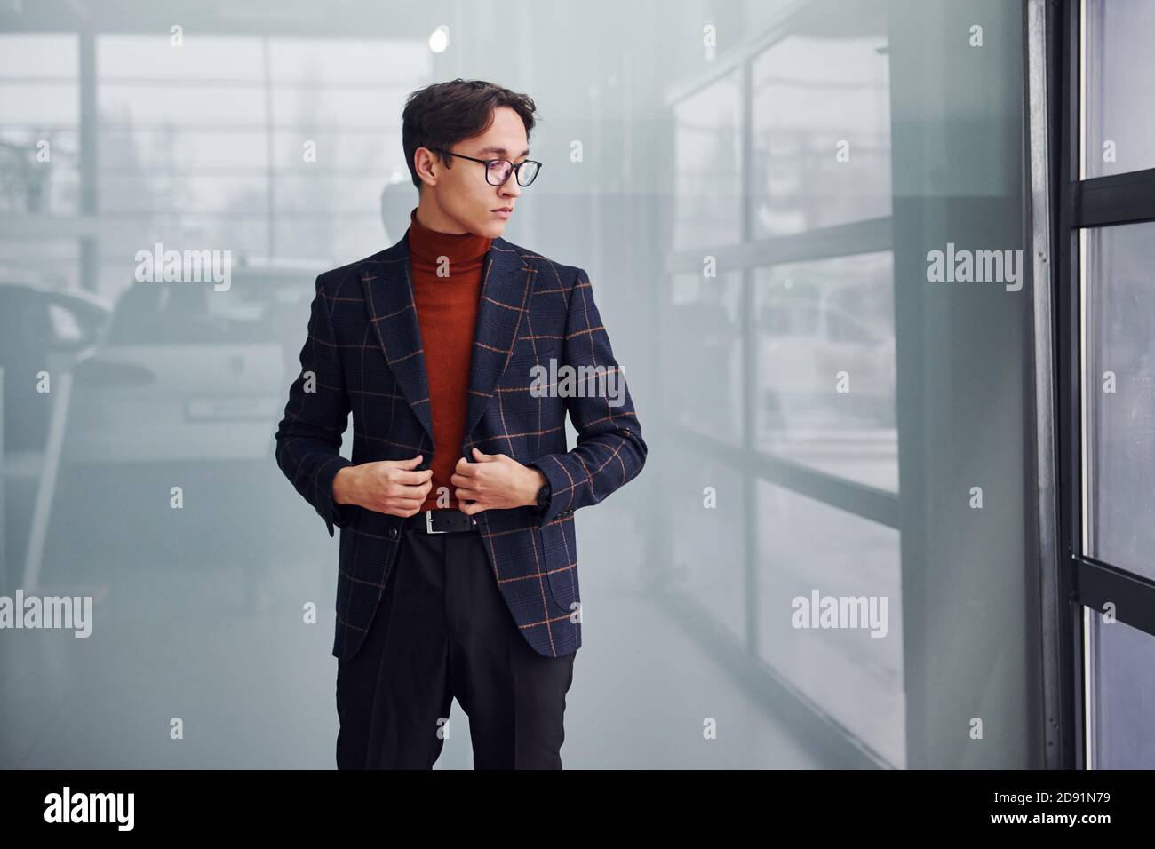 Young business man in luxury suit and formal clothes posing for the ...