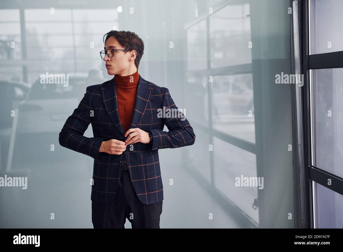 Young business man in luxury suit and formal clothes posing for the ...