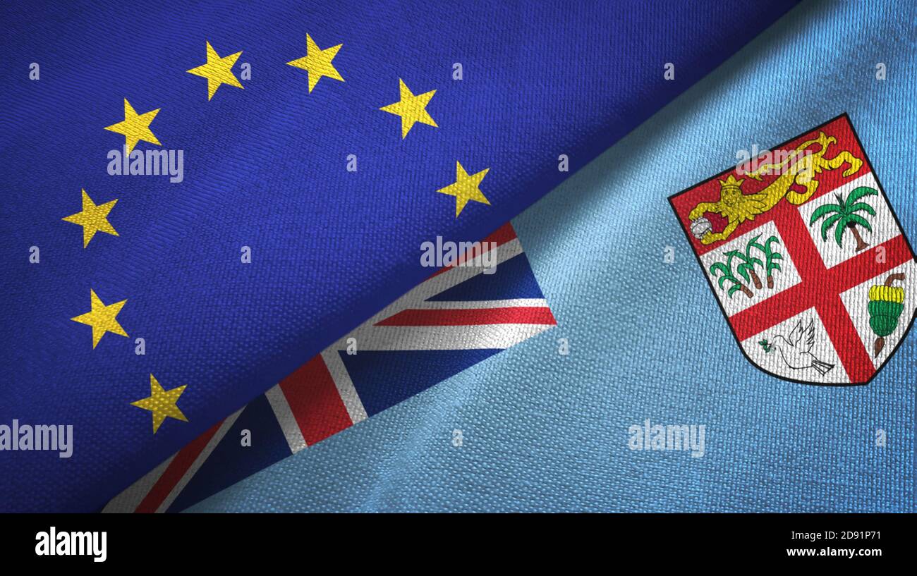 European Union and Fiji two flags textile cloth, fabric texture Stock ...