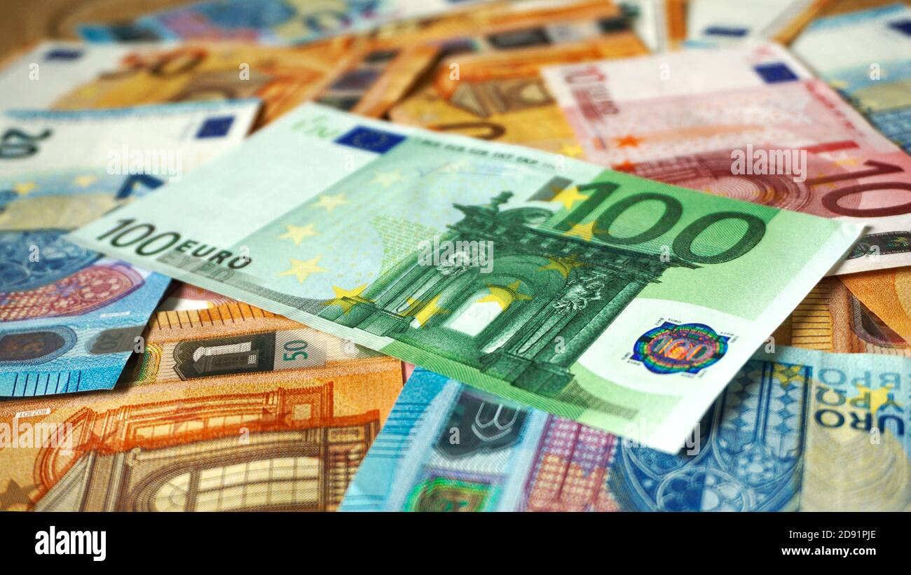 pile of paper euro banknotes as part of the united country's payment ...