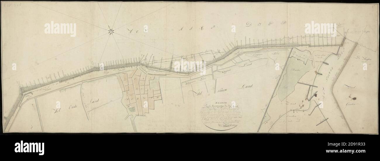 Kaarte van den tegenwoordigen zeedijk leggende voor de landen van ...