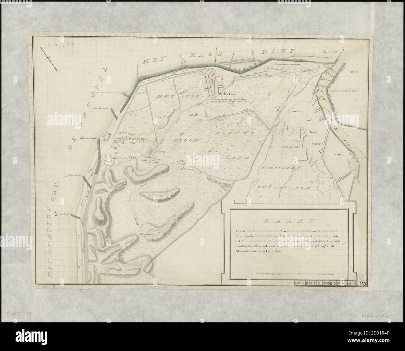Kaart van de zeewering en landen van Huisduinen en de Helder, mitsg. de ...