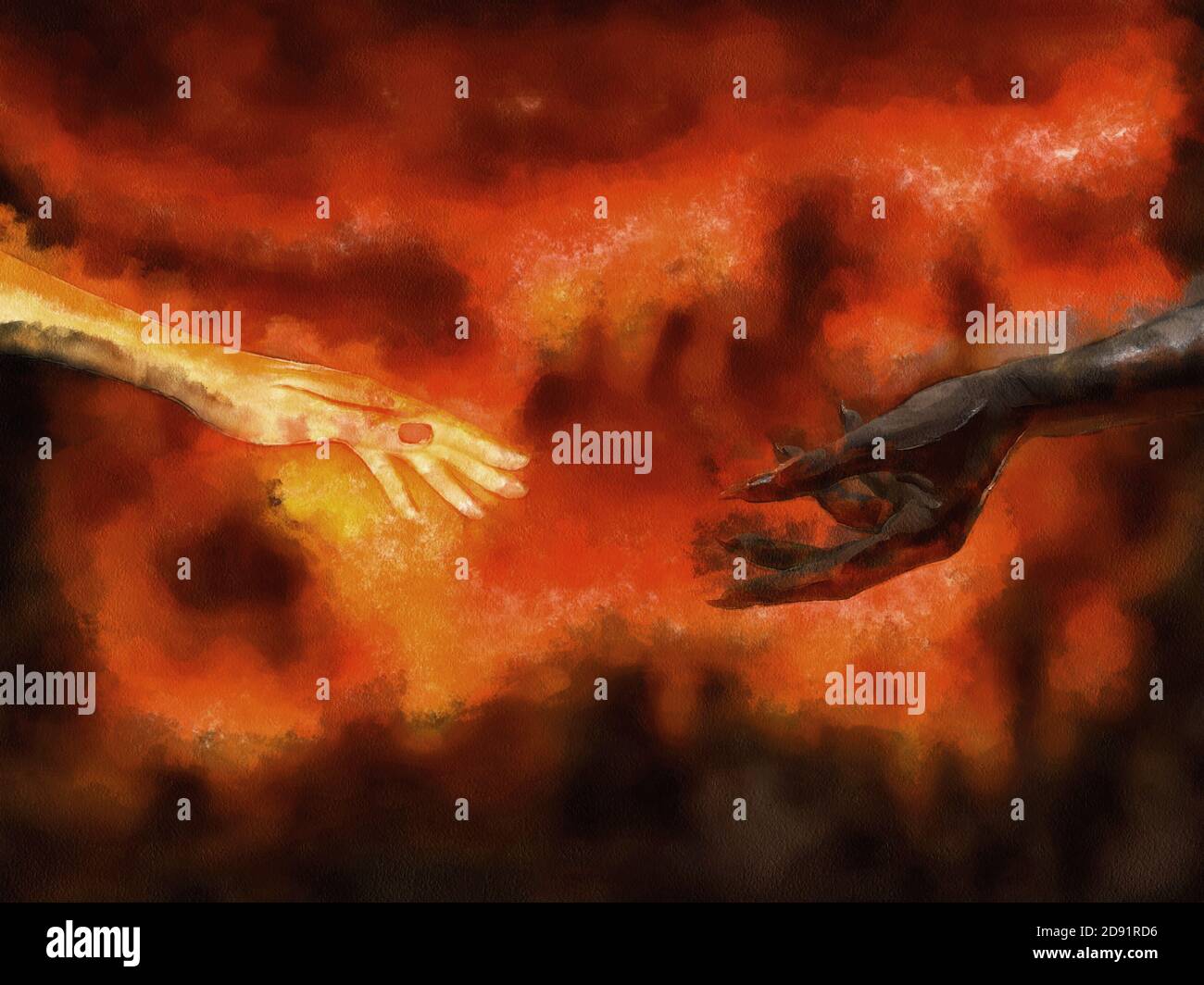 A woman's hand reaches out to the Demon Stock Photo - Alamy