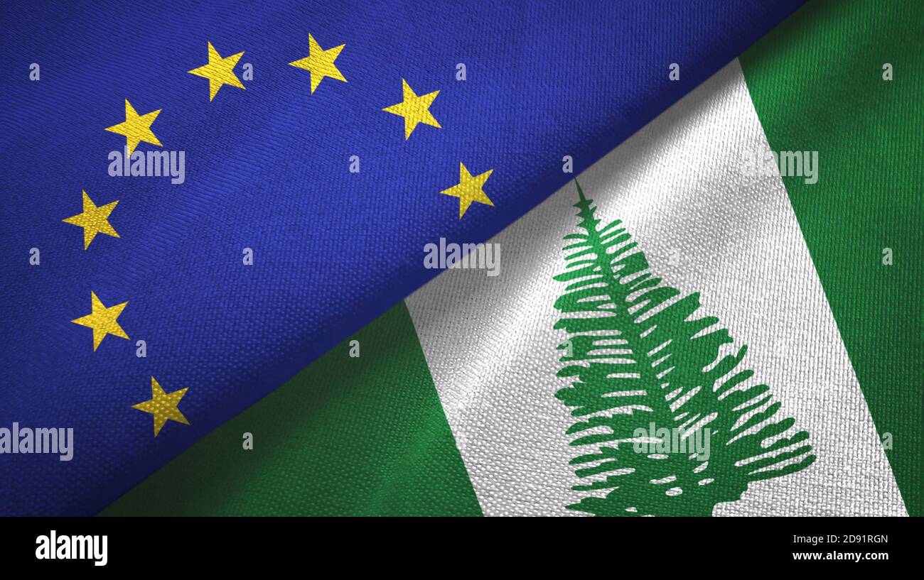 European Union and Norfolk Island two flags textile cloth, fabric ...