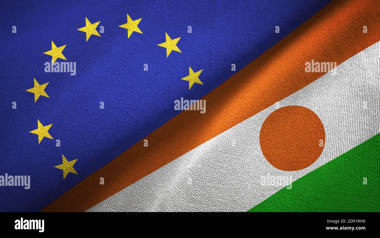 European Union and Niger two flags textile cloth, fabric texture Stock ...
