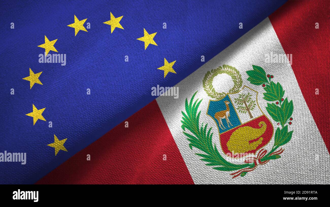 European Union and Peru two flags textile cloth, fabric texture Stock ...