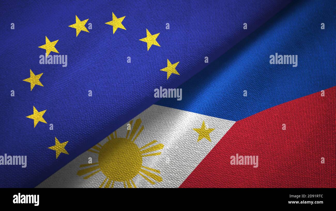 European Union and Philippines two flags textile cloth, fabric texture ...