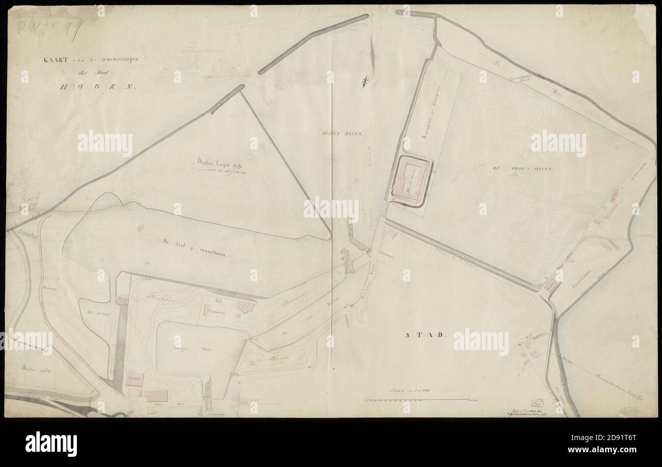 Kaart van de zeewering en havens te Hoorn. 2 exemplaren. N.B. Het 2e ...