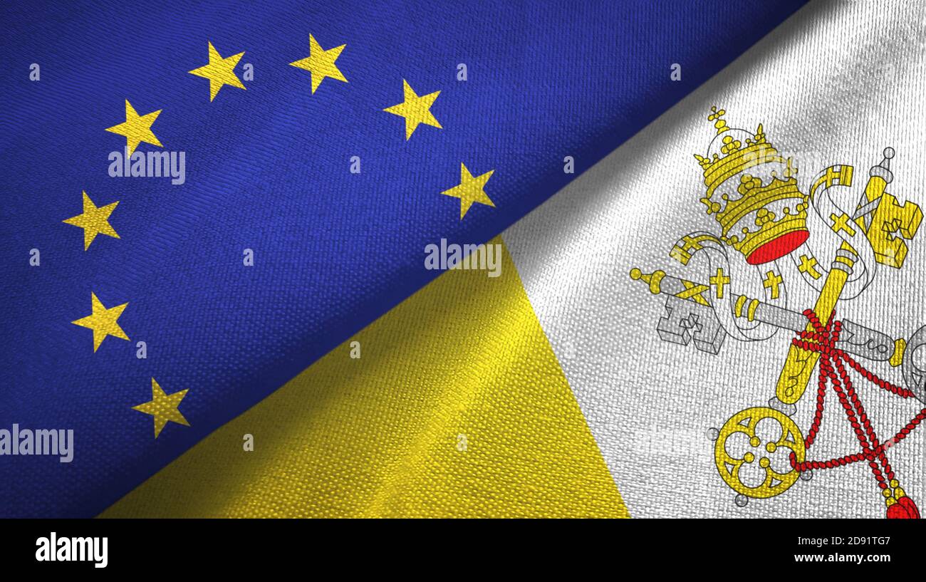 European Union and Vatican two flags textile cloth, fabric texture ...