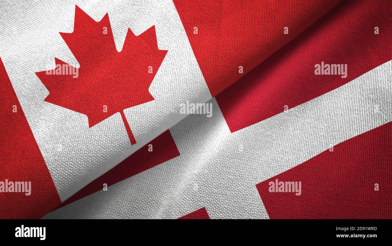 Canada and Denmark two flags textile cloth, fabric texture Stock Photo ...