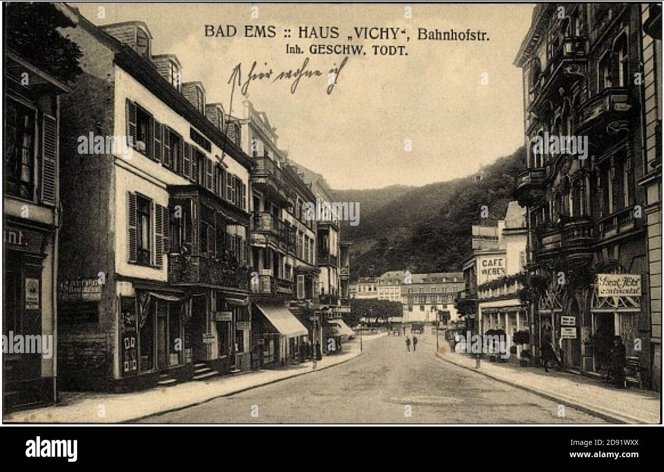 Julius Goebel AK Bad Ems, Haus Vichy, Bahnhofstraße Bildseite Stock ...