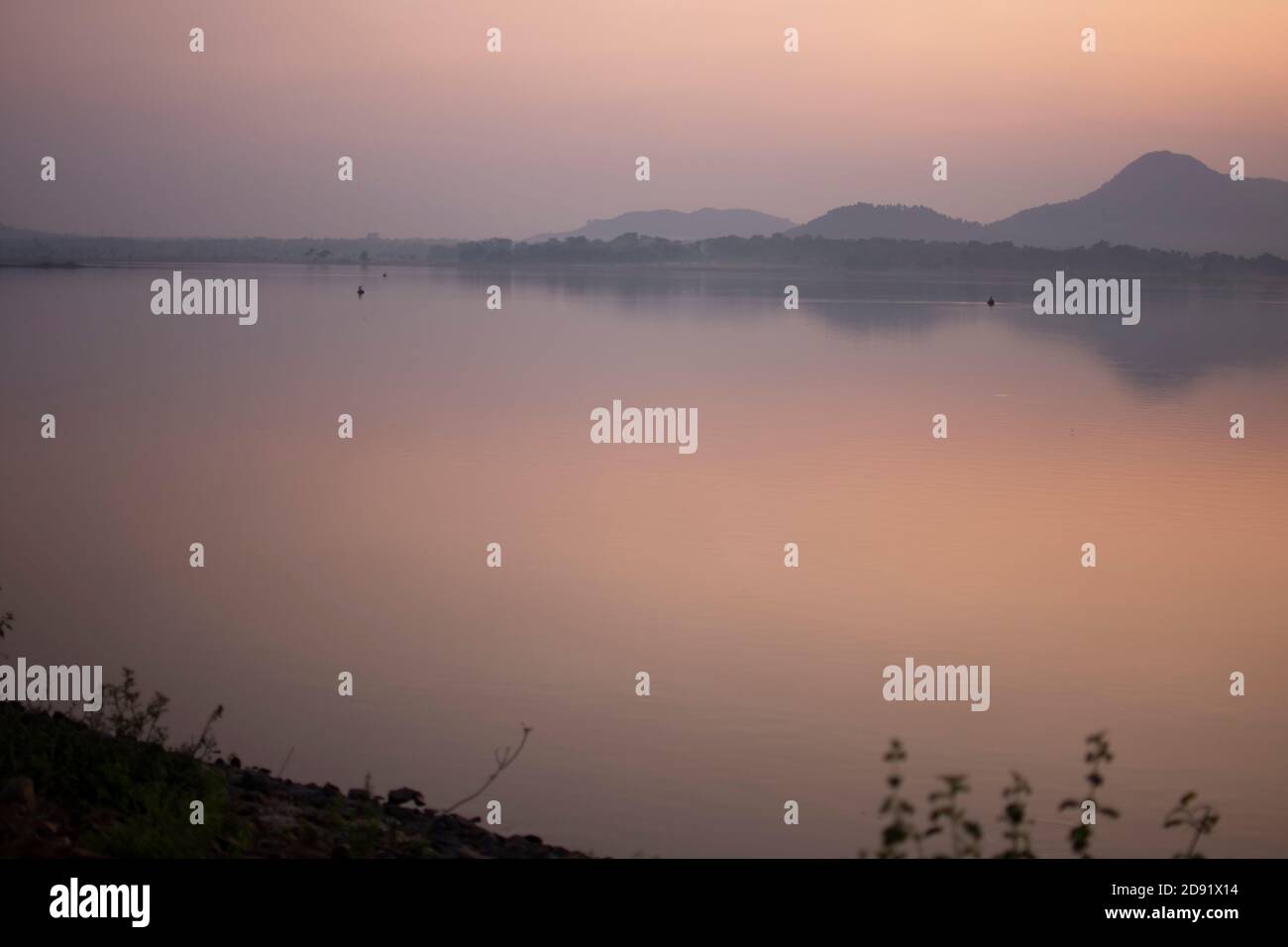 view of Baranti lake at time of sunset.Baranti is a small tribal ...