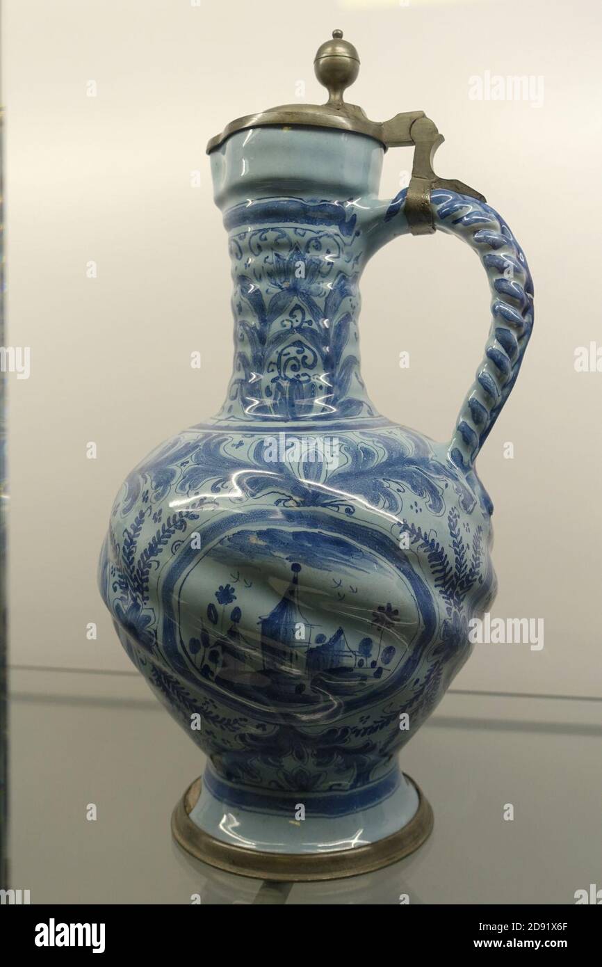 Jug with landscape cartouche, Nuremberg, 1740, earthenware Stock Photo ...