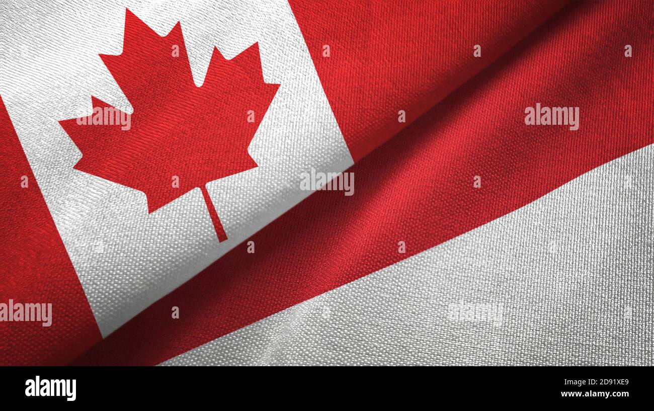 Canada and Indonesia two flags textile cloth, fabric texture Stock ...