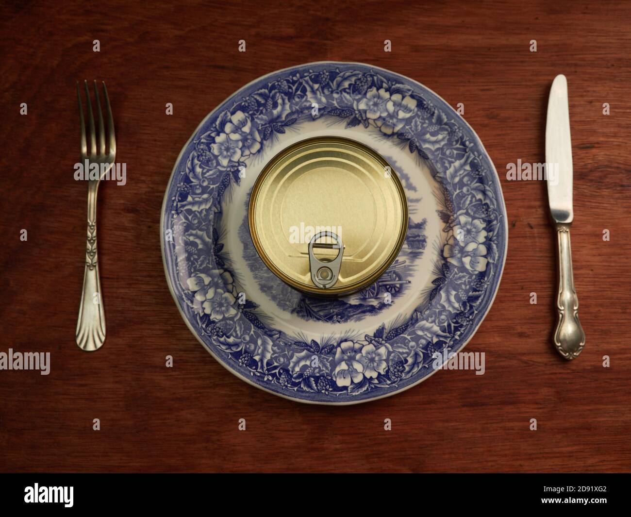 Different types of cans with prepared foods for consumption, vegetables ...