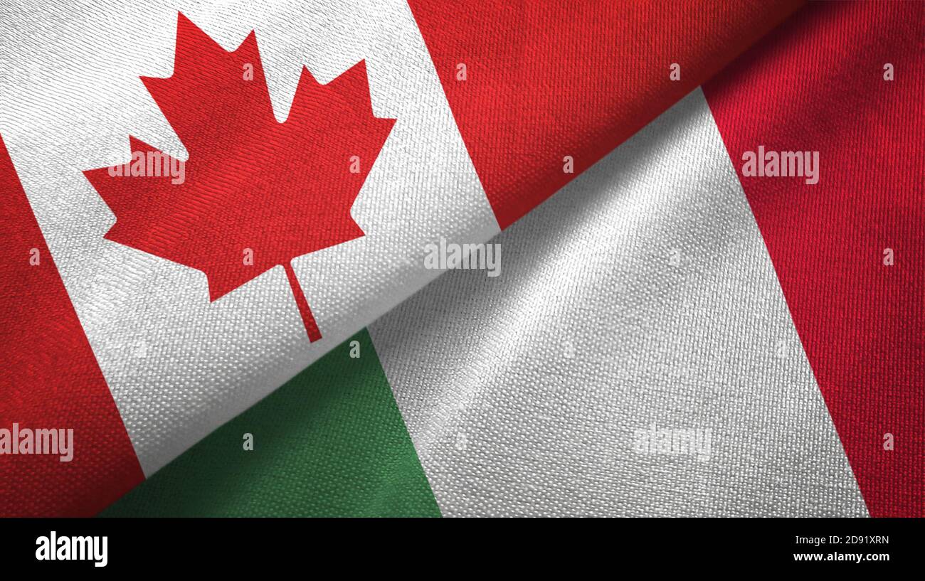 Canada and Italy two flags textile cloth, fabric texture Stock Photo ...