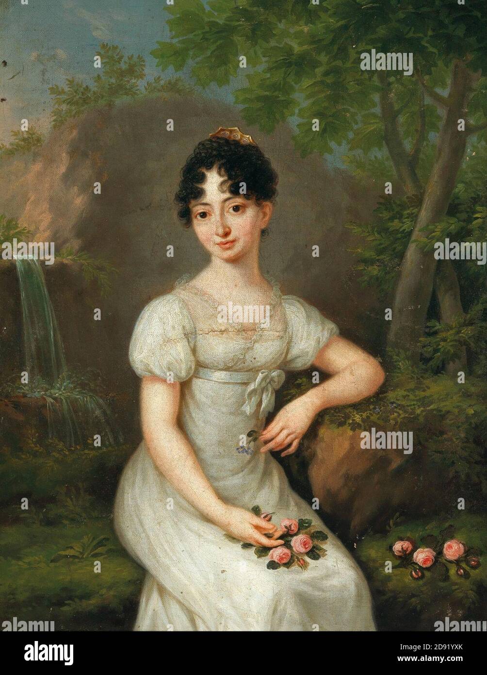 János Donát - Girl with Roses by a Waterfall Stock Photo - Alamy