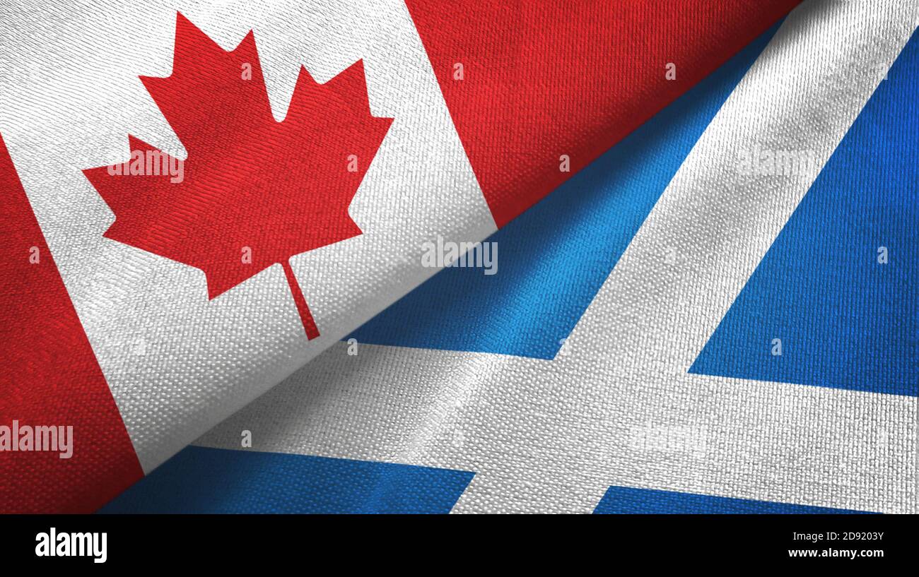 Canada and Scotland two flags textile cloth, fabric texture Stock Photo ...