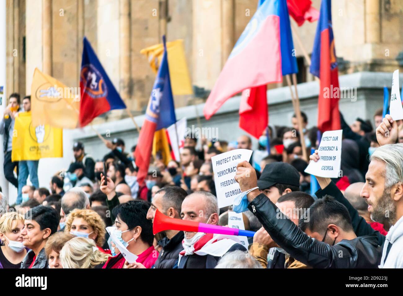 1 november, 2020. Tbilisi.Republic of Georgia. Crowd of people with ...