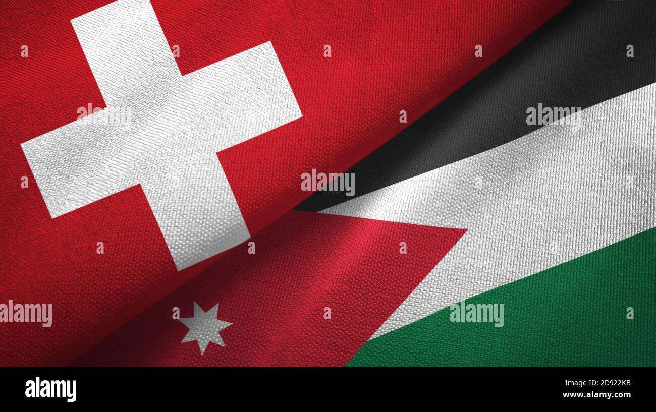 Switzerland and Jordan two flags textile cloth, fabric texture Stock ...