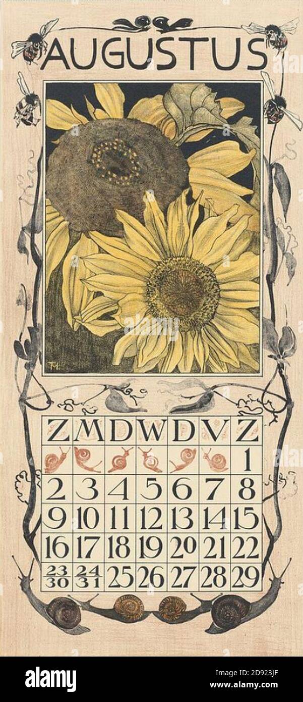 Kalenderblad augustus 1902 Stock Photo - Alamy