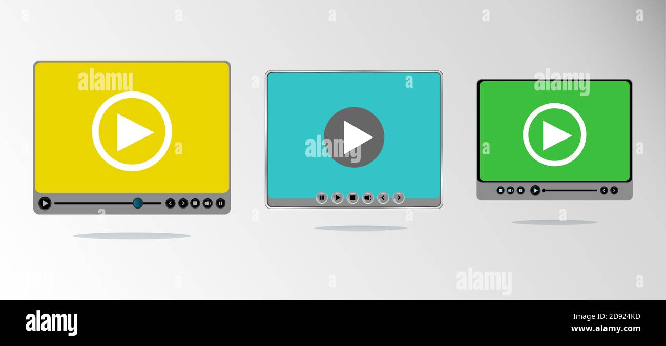 Modern Video player in flat style. Video player interface template set ...