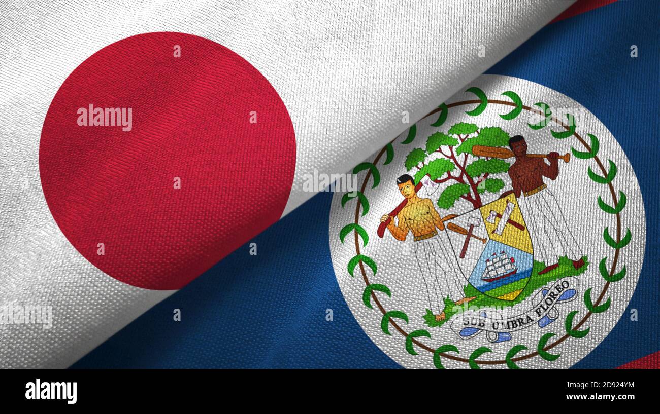 Japan and Belize two flags textile cloth, fabric texture Stock Photo ...