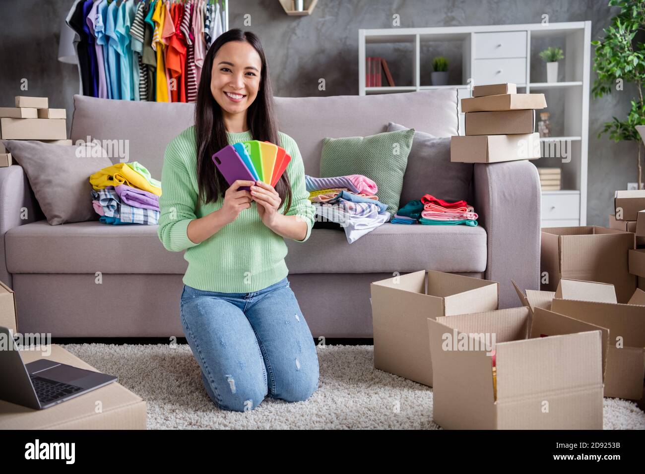 Portrait of her she beautiful cheerful girl sales manager seller ...