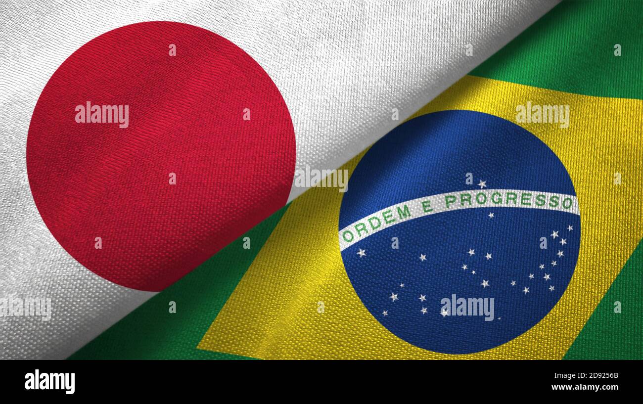 Japan and Brazil two flags textile cloth, fabric texture Stock Photo ...