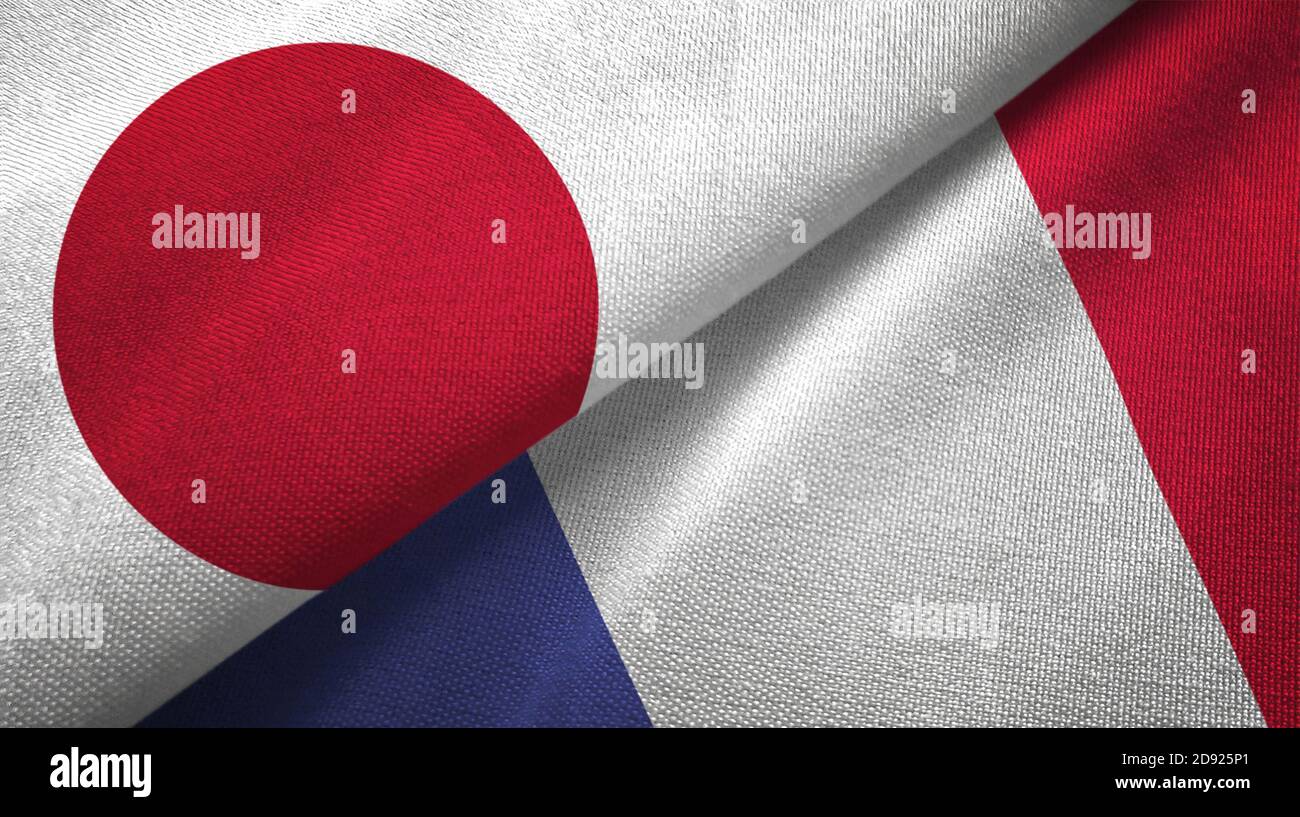 Japan and France two flags textile cloth, fabric texture Stock Photo ...