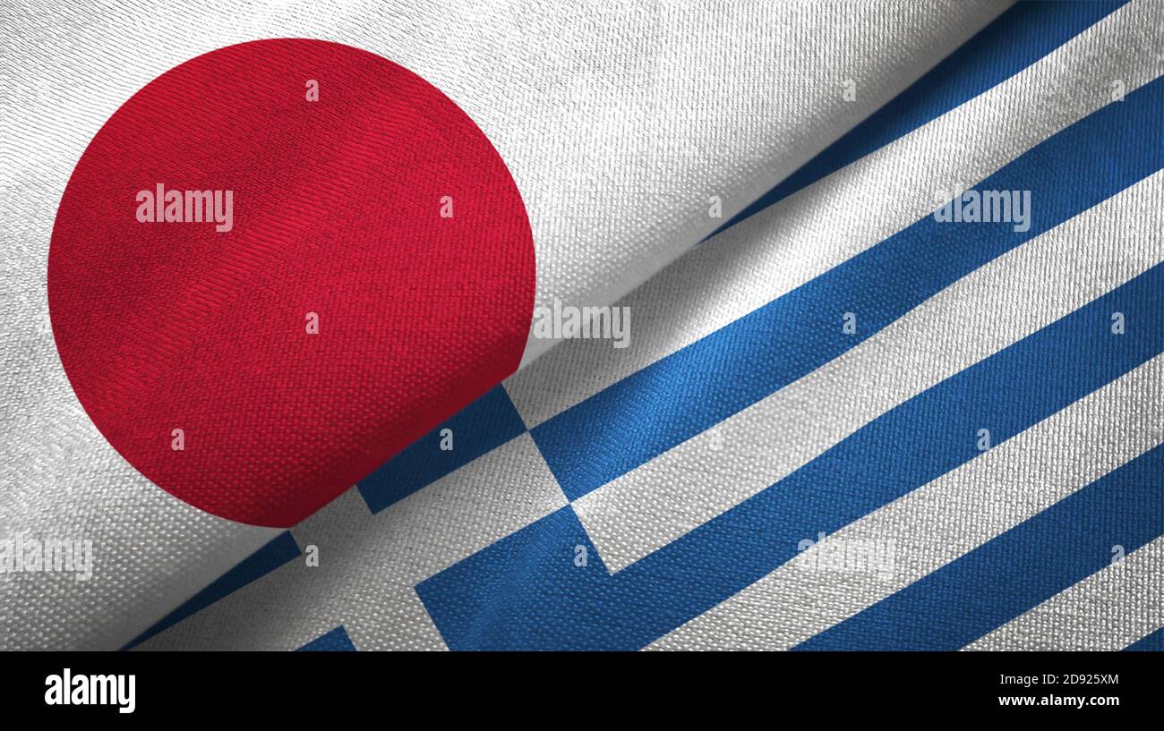 Japan and Greece two flags textile cloth, fabric texture Stock Photo ...