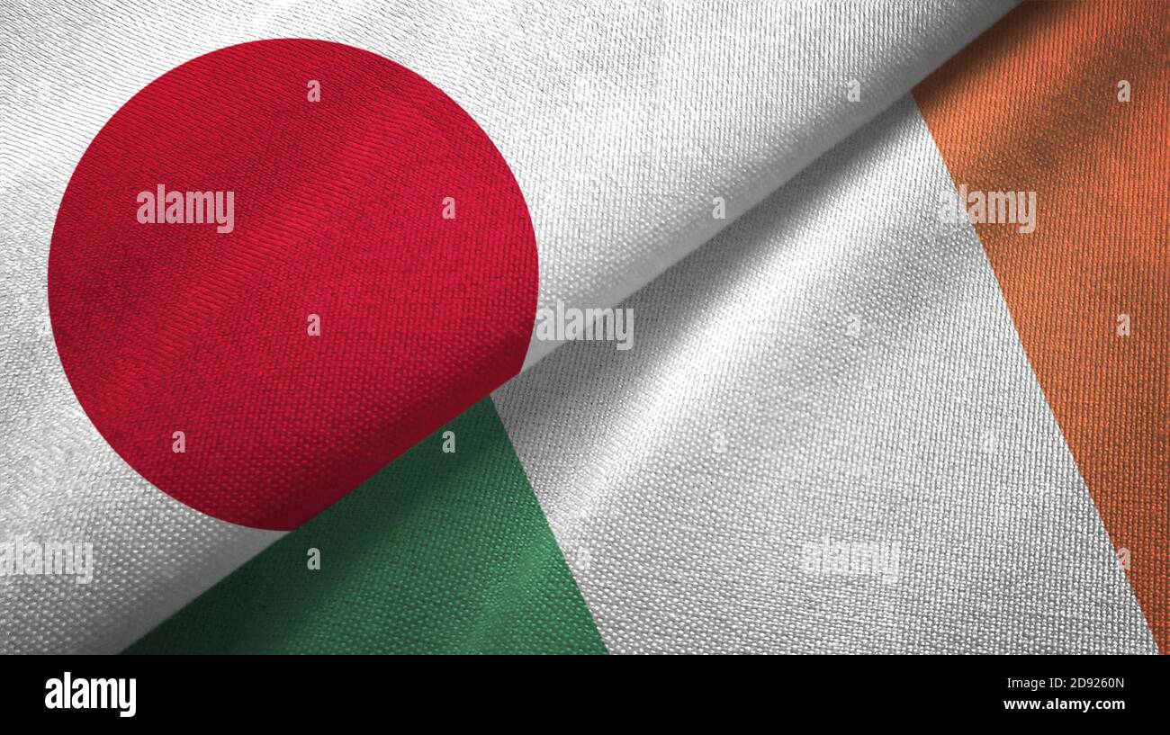 Japan and Ireland two flags textile cloth, fabric texture Stock Photo ...