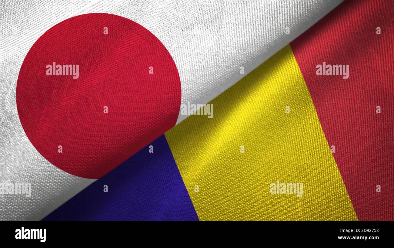 Japan and Romania two flags textile cloth, fabric texture Stock Photo ...