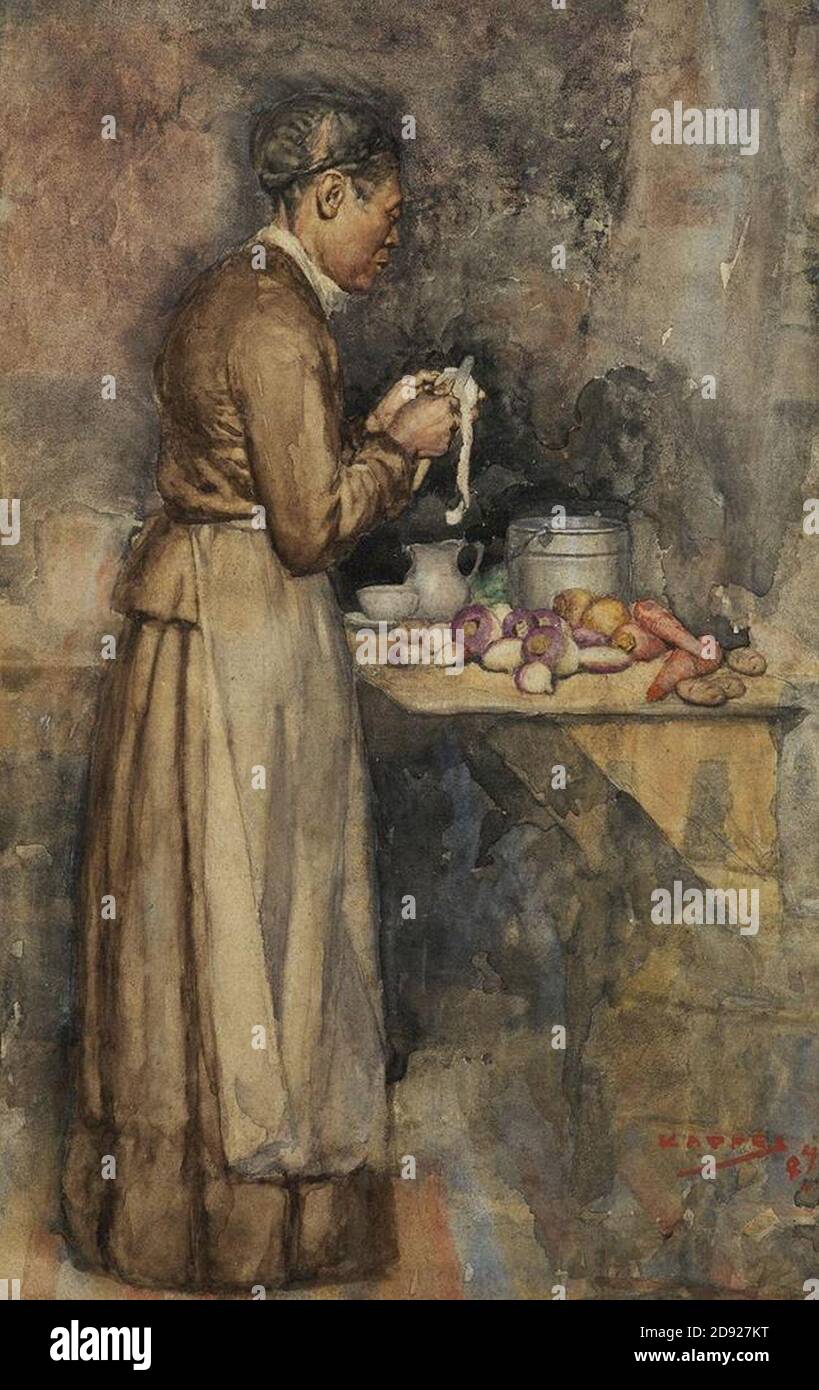 'In the Kitchen' by Alfred Kappes, 1884 Stock Photo - Alamy