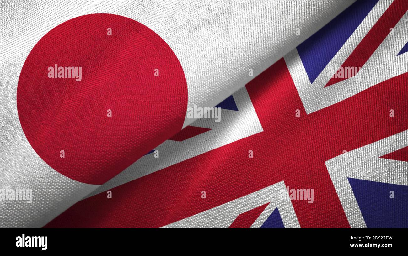 Japan and United Kingdom two flags textile cloth, fabric texture Stock ...