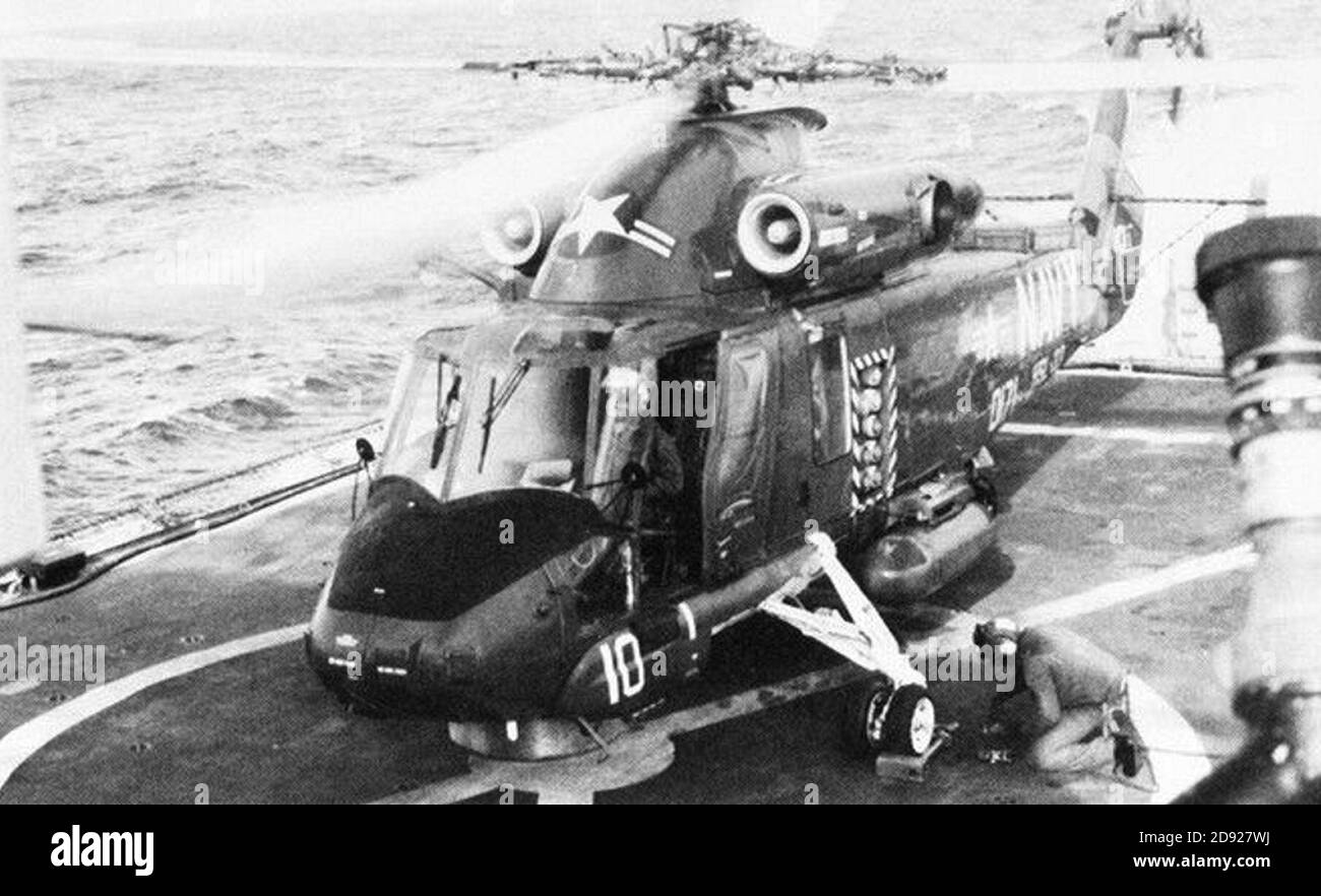 Kaman SH-2F Seasprite aboard USS Downes (FF-1070), circa in 1984 Stock ...