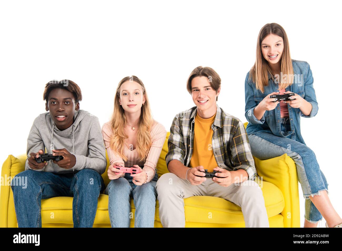 KYIV, UKRAINE - AUGUST 21, 2020: Positive multiethnic teenagers playing ...