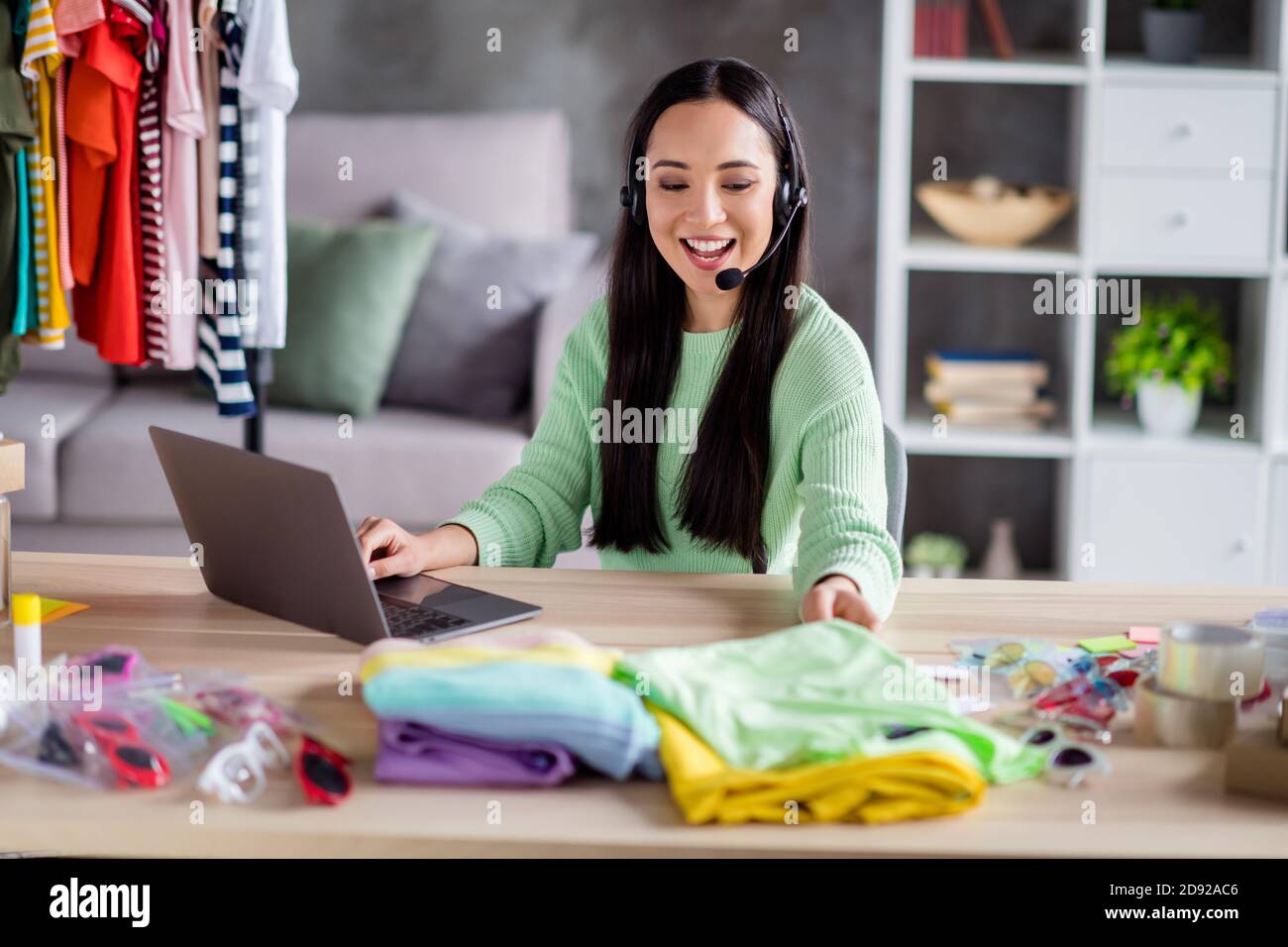 Portrait of her she beautiful cheerful girl retail store owner manager ...