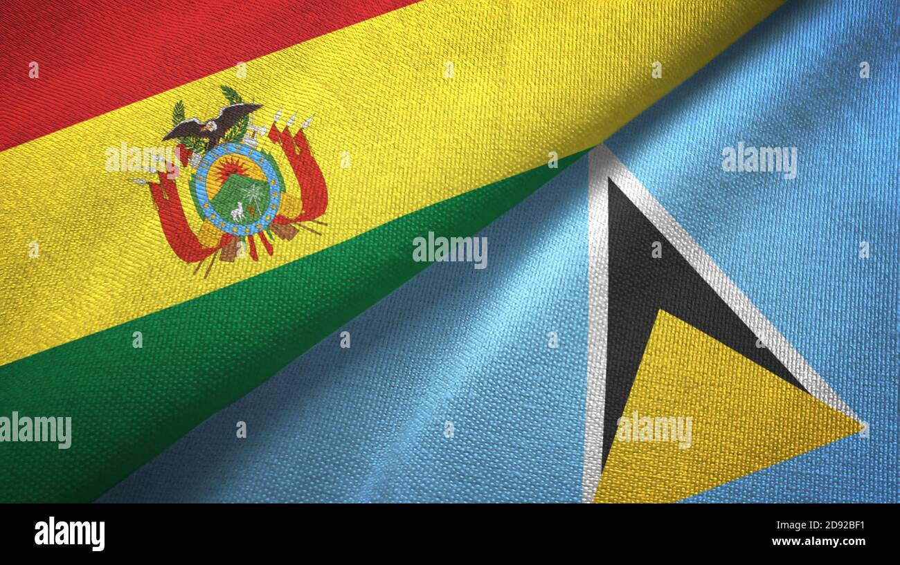 Bolivia and Saint Lucia two flags textile cloth, fabric texture Stock ...