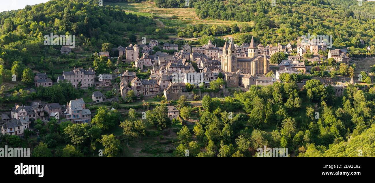 panoramic view of Conques, France. Old medieval village Stock Photo - Alamy